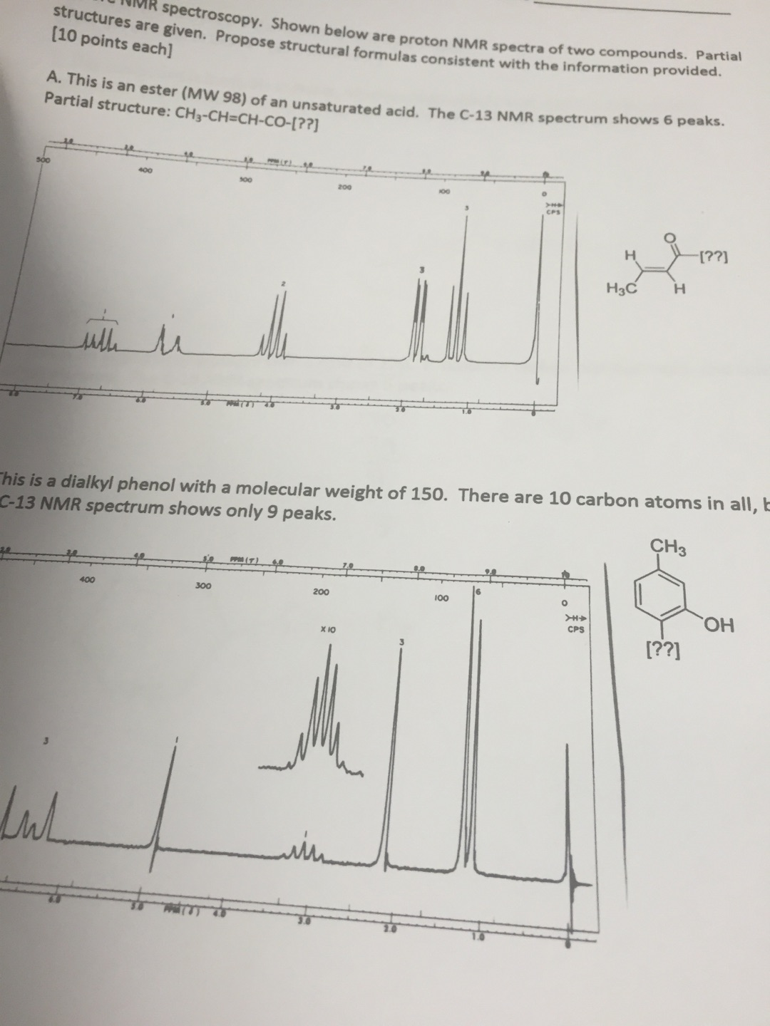 Solved NMR spectroscopy. Show below are proton NMR spectra | Chegg.com