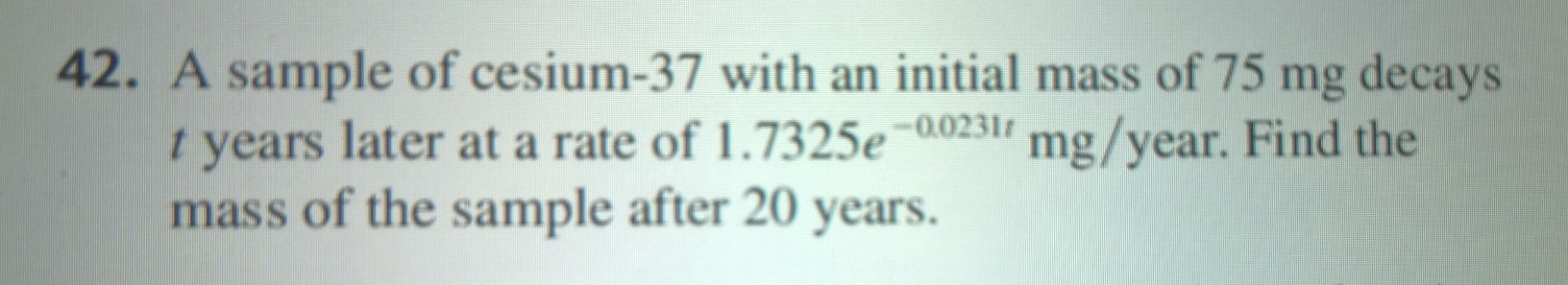 Solved A sample of cesium-37 with an initial mass of 75 mg | Chegg.com