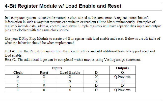 4-Bit Register Module wl Load Enable and Reset In a | Chegg.com