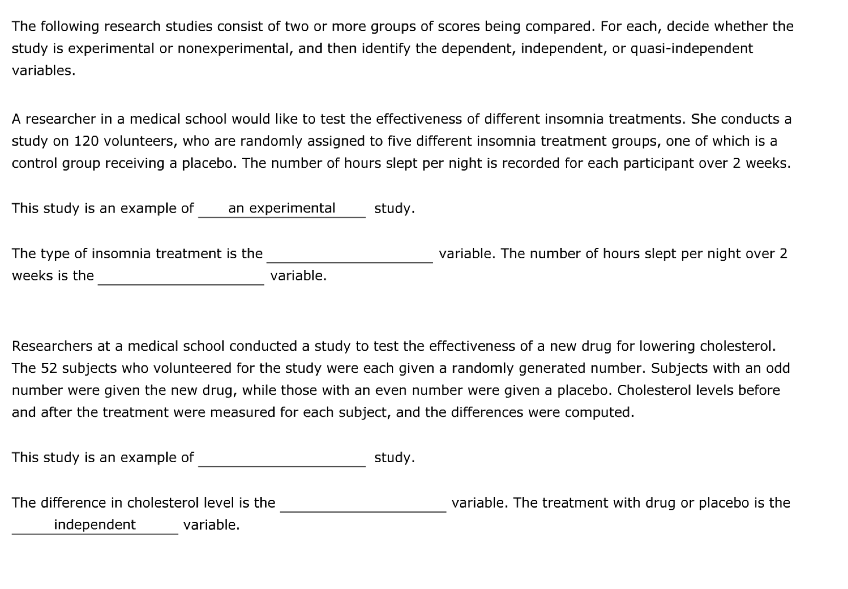 Solved The following research studies consist of two or more | Chegg.com