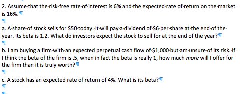 Solved Assume that the risk-free rate of interest is 6% and | Chegg.com