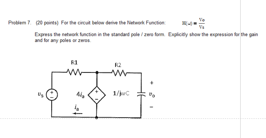 Solved For the circuit below derive the Network Function | Chegg.com