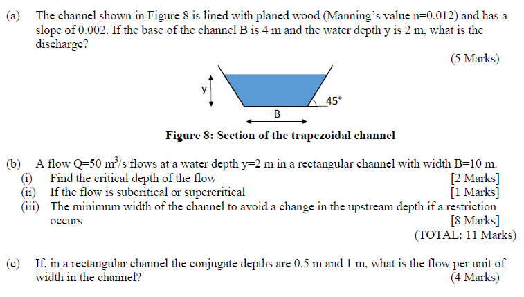 Solved (a) The channel shown in Figure 8 is lined with | Chegg.com