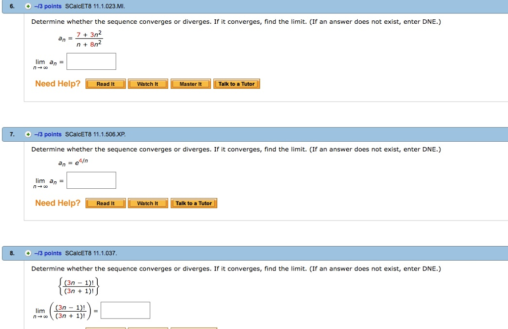 Solved 6. -13 points SCalcET8 11.1.023.MI Determine whether | Chegg.com