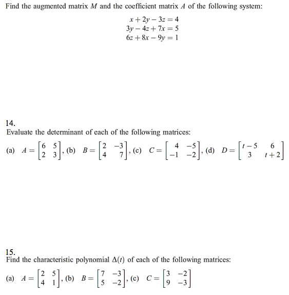 Solved Find the augmented matrix M and the coefficient | Chegg.com