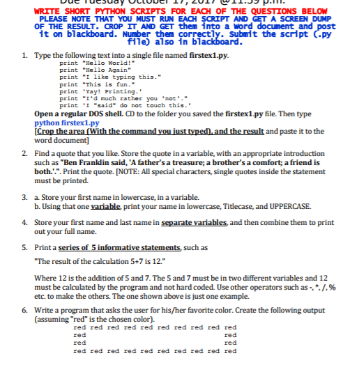 Solved WRITE SHORT PYTHON SCRIPTS FOR EACH OF THE QUESTIONS | Chegg.com