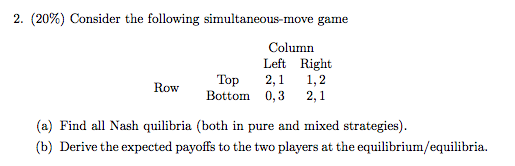 Solved Consider the following simultaneous-move game Find | Chegg.com
