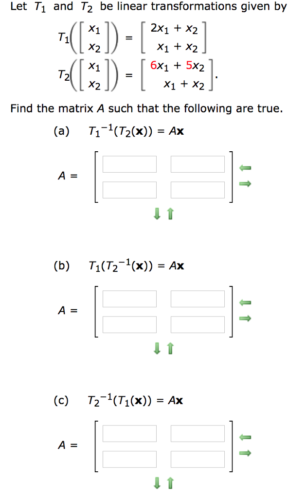Solved Let Ti and T2 be linear transformations given by T1 | Chegg.com