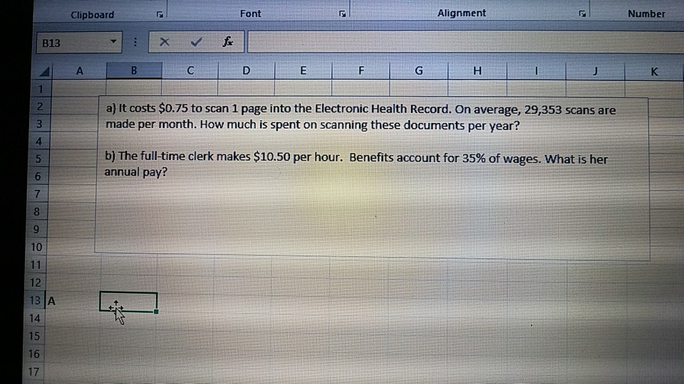 Solved Number Font Alignment Clipboard ˇ丘 B13 a) It costs | Chegg.com