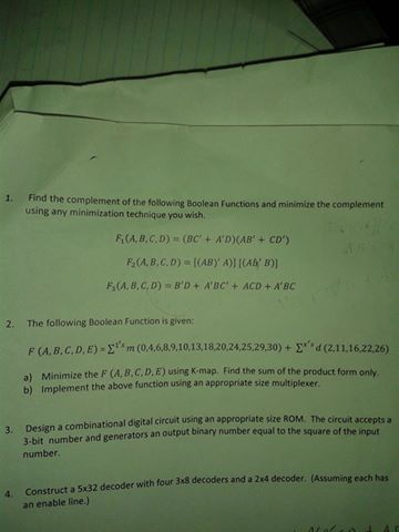 Solved Find the complement of the following Boolean | Chegg.com