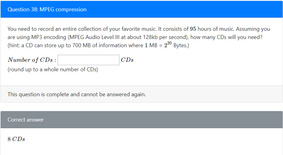 Solved Question 38: MPEG compression You need to record an | Chegg.com