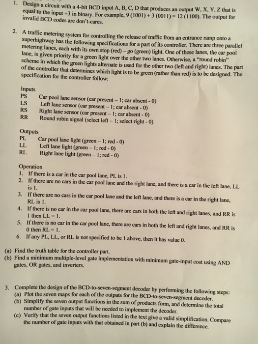 Solved Design a circuit with a 4-bit BCD input A, B, C, D | Chegg.com