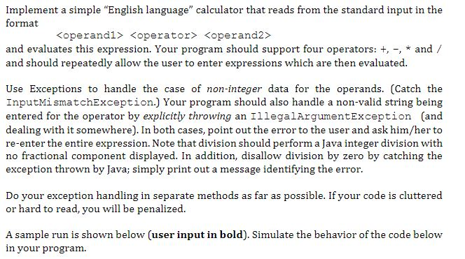 Solved Implement a simple "English language" calculator that | Chegg.com