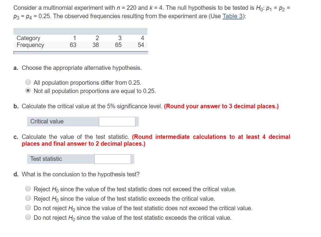 Solved Consider a multinomial experiment with n-220 and k = | Chegg.com