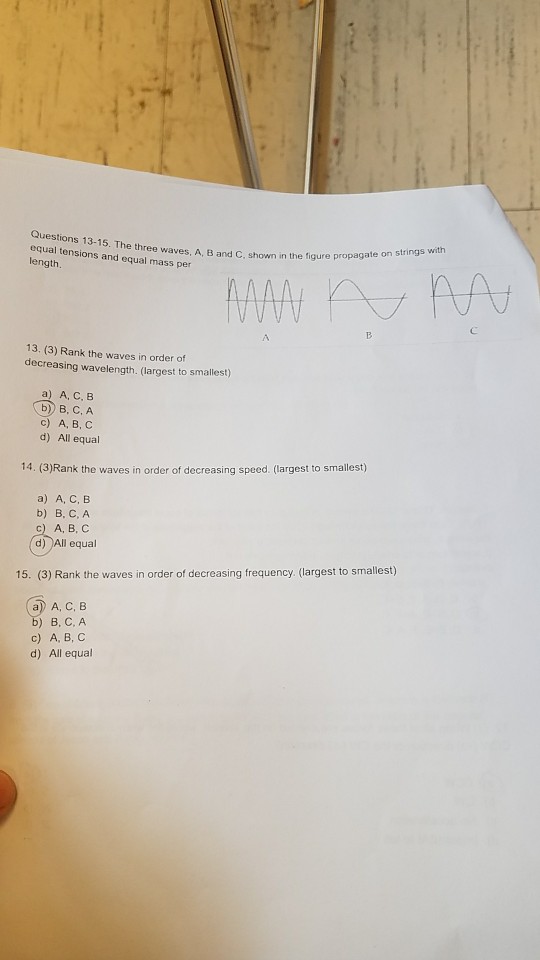 Solved: Questions 13-15. The Three Waves, A, B And C, Show... | Chegg.com