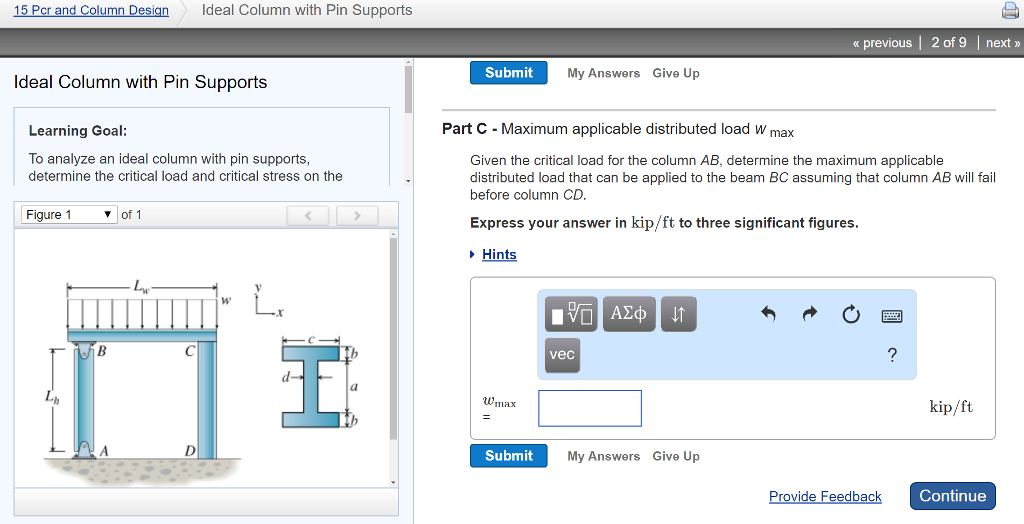 Solved Ideal Column with Pin Supports « previous | 2 of 9 | Chegg.com