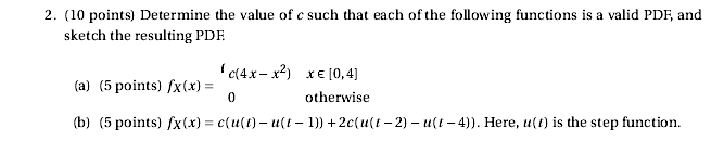 Solved Determine the value of c such that each of the | Chegg.com