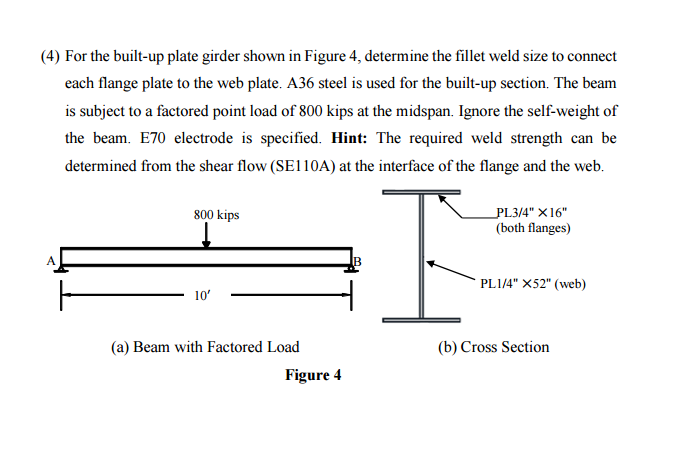 Solved For the built-up plate girder shown in Figure 4, | Chegg.com