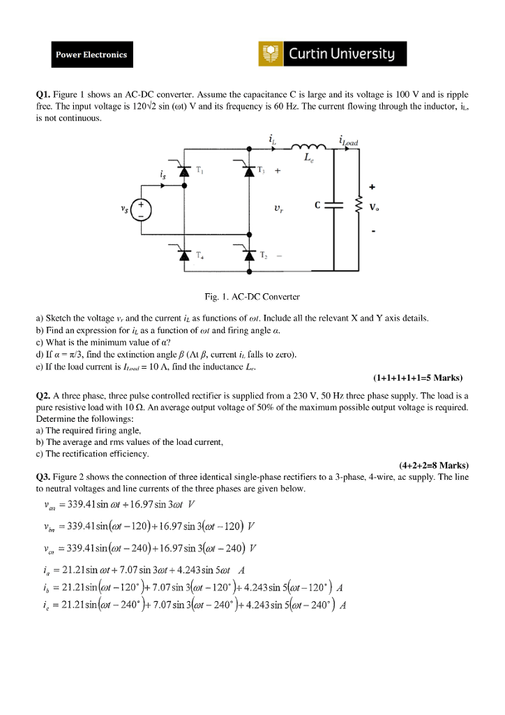 Solved Curtin University Power Electronics Q1. Figure 1 | Chegg.com