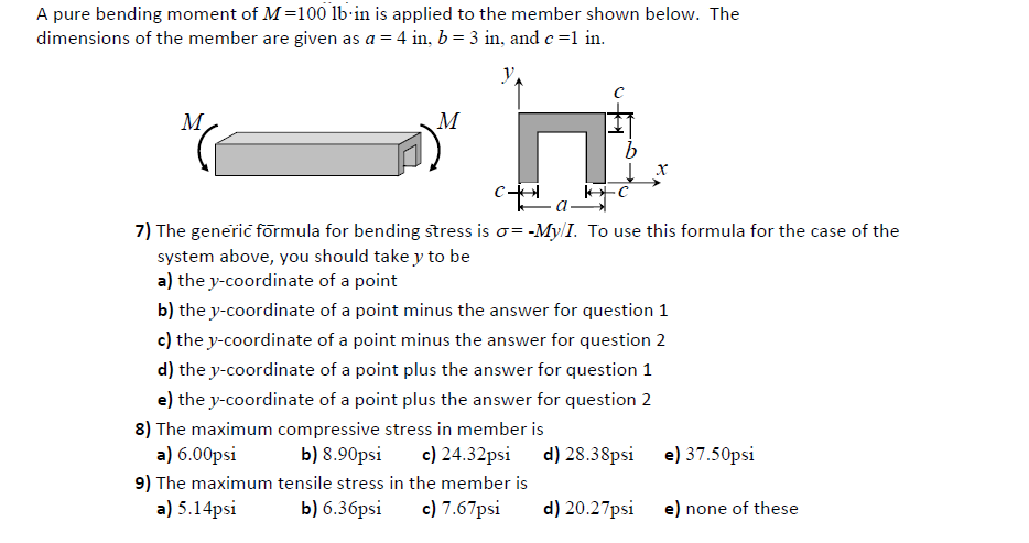 Solved A pure bending moment of M=100 lb-in is applied to | Chegg.com