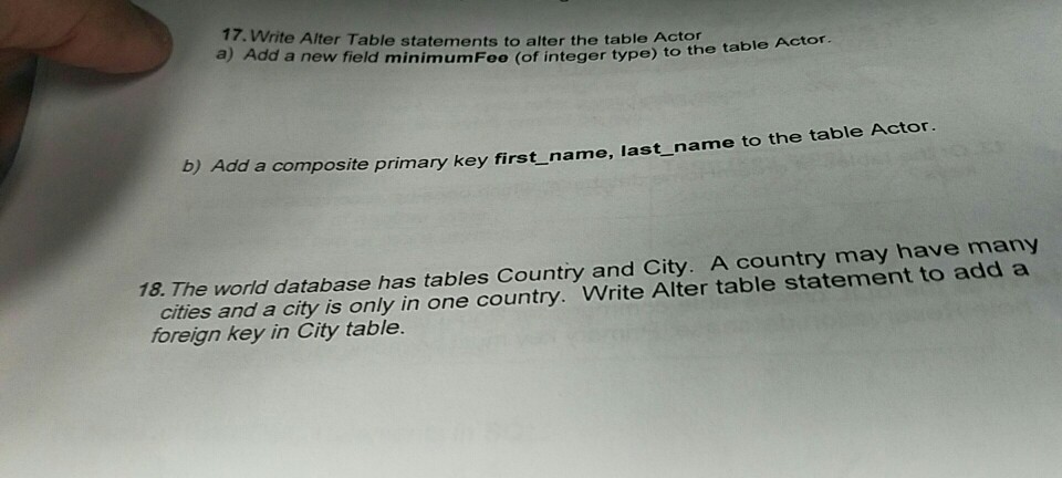 Solved 17 Write Alter Table Statements To Alter The Table