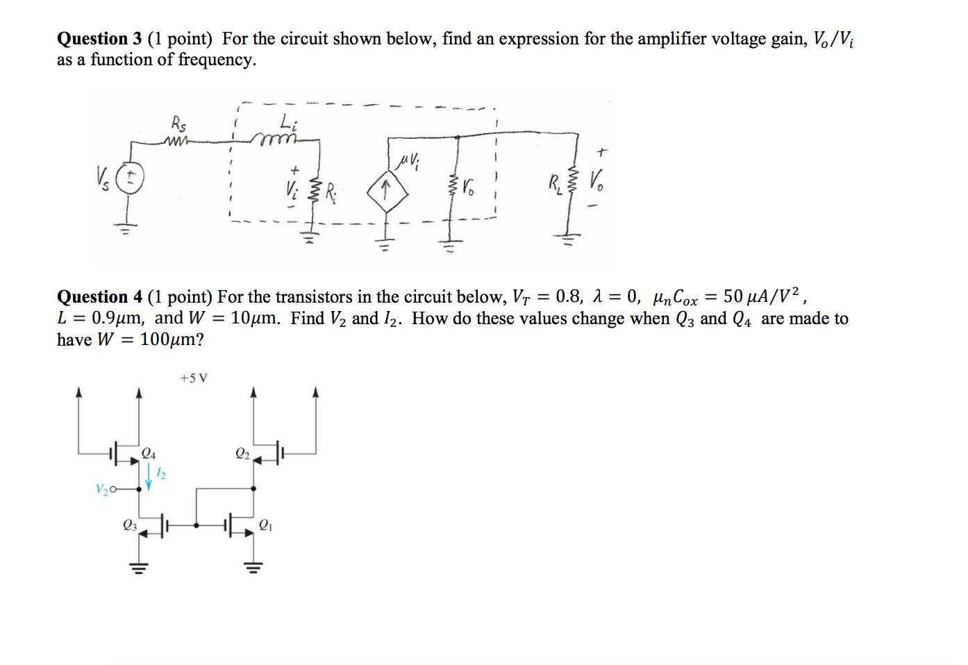 Solved For the circuit shown below, find an expression for | Chegg.com