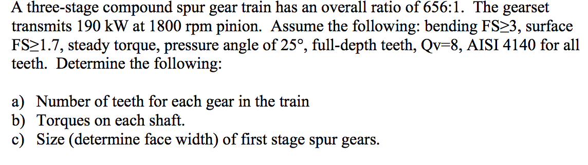 Solved A three-stage compound spur gear train has an overall | Chegg.com