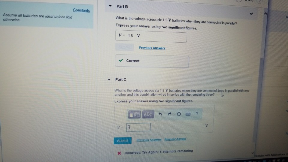 Solved Part B Constants Assume all batteries are ideal | Chegg.com