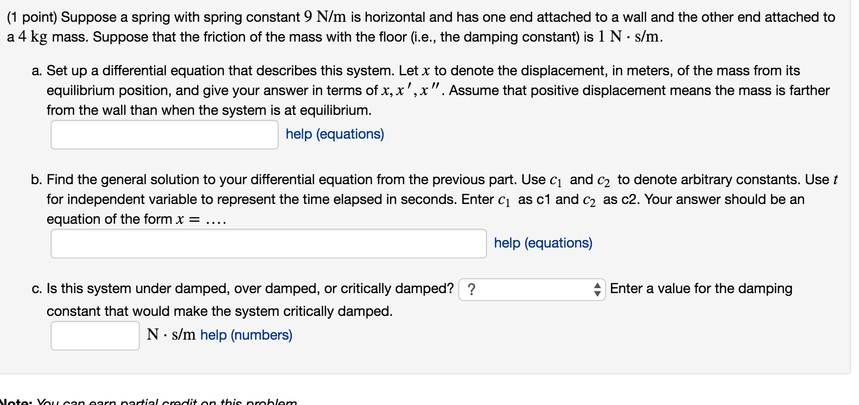 Solved Suppose a spring with spring constant 9 N/m is | Chegg.com