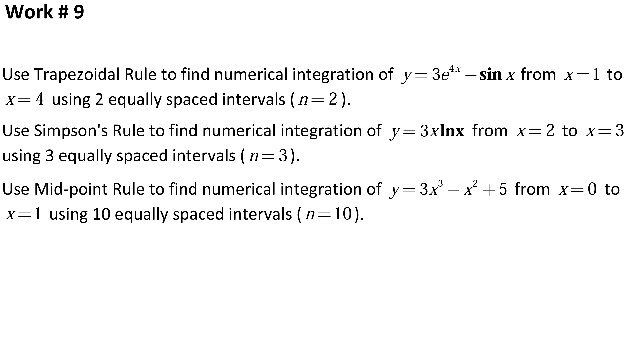 Solved Work # 9 Use Trapezoidal Rule to find numerical | Chegg.com