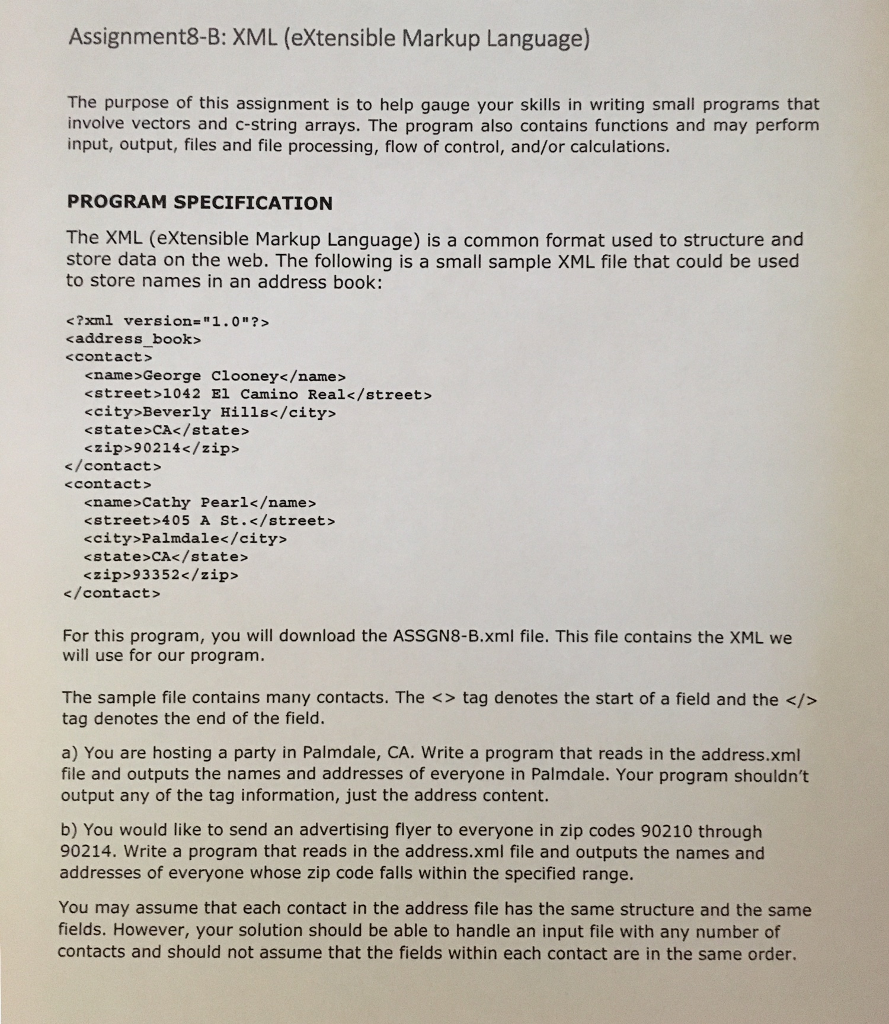 Assignment8-B: XML (eXtensible Markup Language) The | Chegg.com
