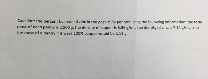 Solved Calculate the percent by mass of zinc in the | Chegg.com