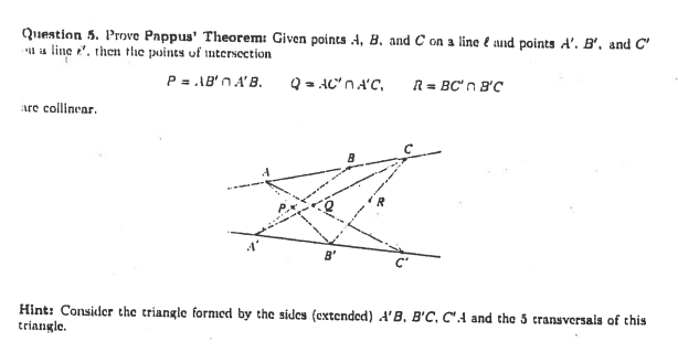 Solved Prove Pappus' Theorem: Given points A, B. and C on a | Chegg.com