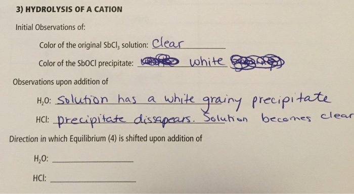 Solved The equation is: Sb^+3(aq) + Cl^-(aq) + H2O(l) | Chegg.com