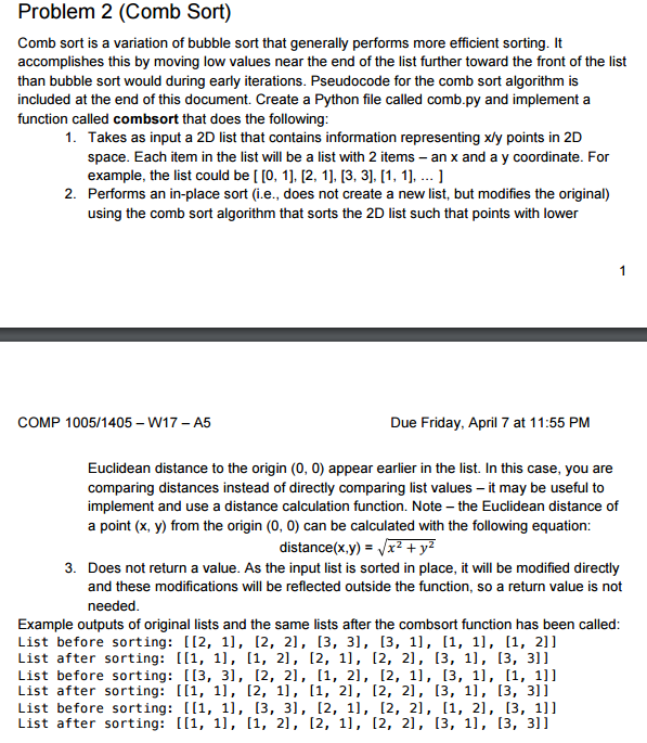 Solved Comb sort is a variation of bubble sort that | Chegg.com