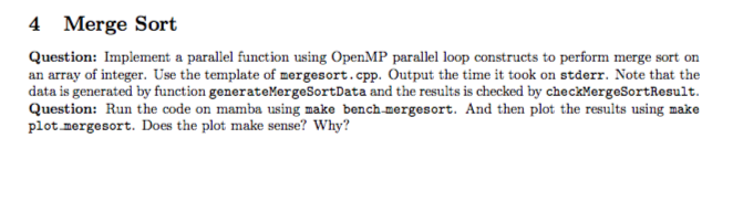 4 Merge Sort Question: Implement a parallel function | Chegg.com