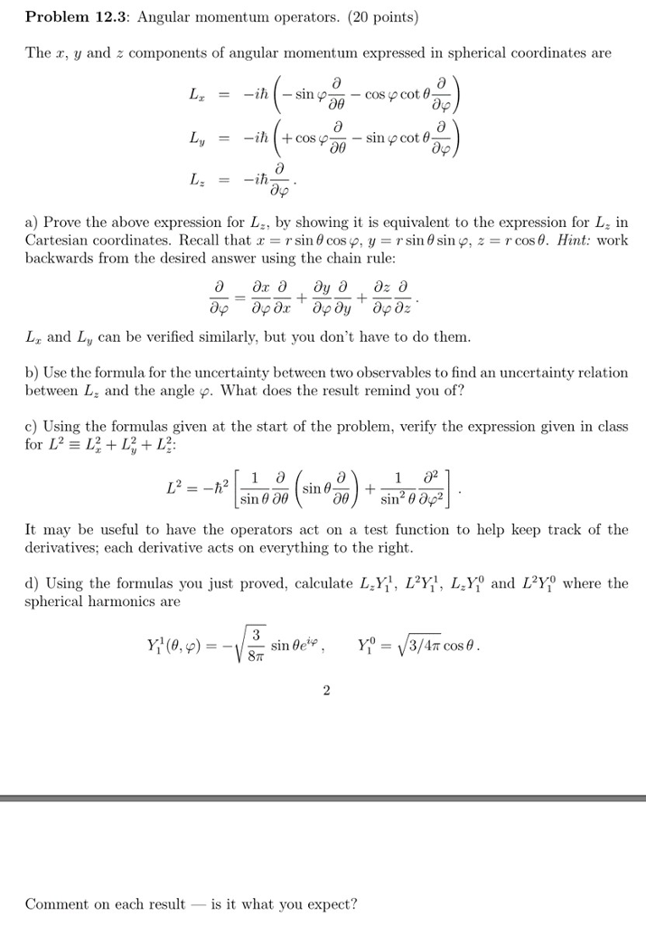 Solved Angular Momentum Operators The X Y And Z