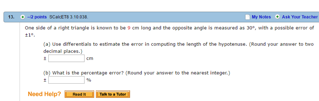 Solved One side of a right triangle is known to be 9 cm long | Chegg.com
