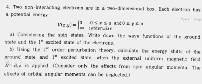 4. Two non-interacting electrons are in a | Chegg.com