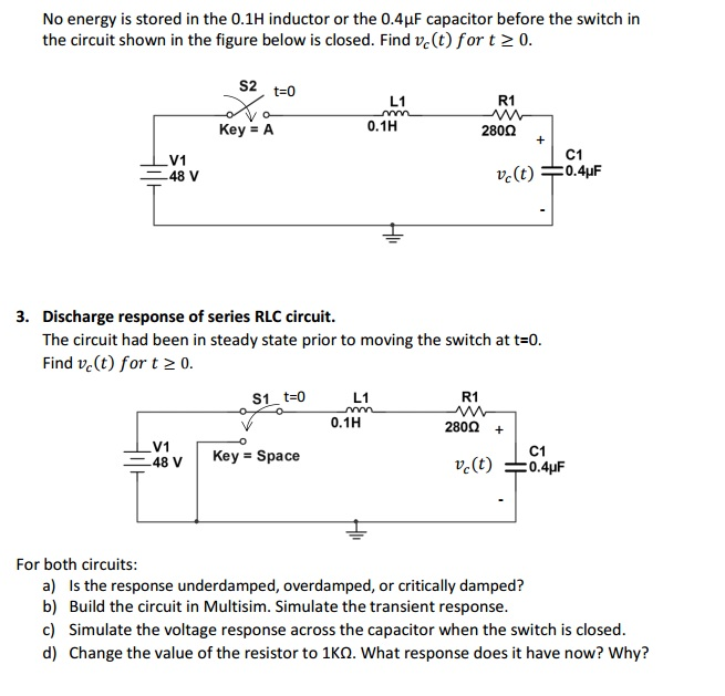 Solved No energy is stored in the 0.1H inductor or the 0.4mu | Chegg.com