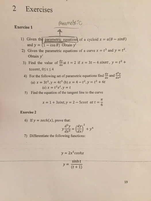 Solved Given the parametric equations of a cycloid x = | Chegg.com
