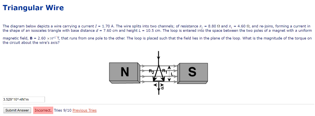 Solved Triangular Wire The diagram below depicts a wire | Chegg.com