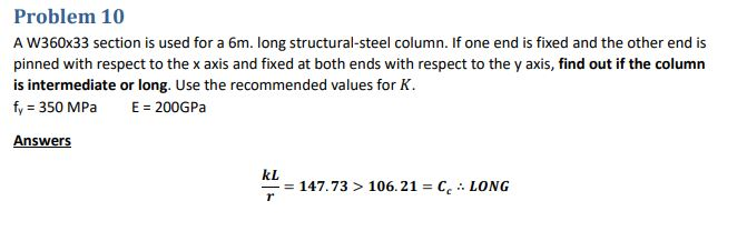 Solved Problem 10 A W360x33 section is used for a 6m. long | Chegg.com