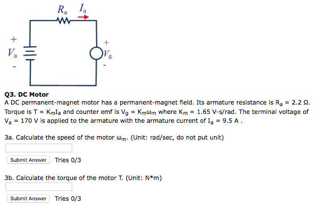 Solved Q3. DC Motor A DC permanent-magnet motor has a | Chegg.com