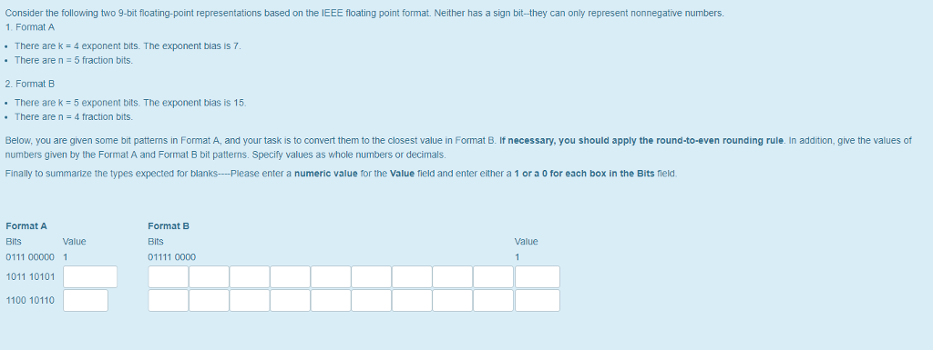 Solved Consider the following two 9-bit floating-point | Chegg.com
