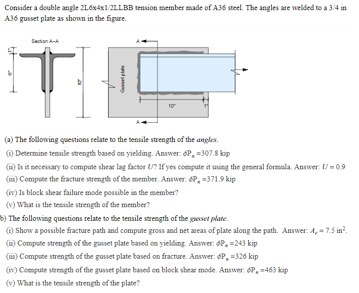 Consider a double angle 2L6x4x1/2LLBB tension member | Chegg.com