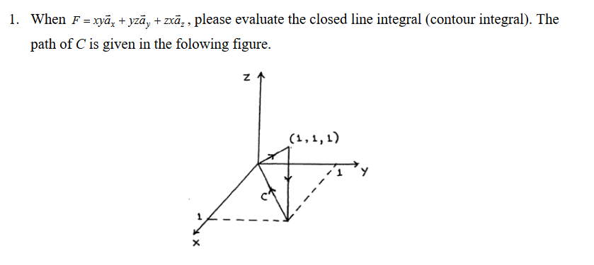Solved When F = xya_x + yza_y + zxa_z, please evaluate the | Chegg.com
