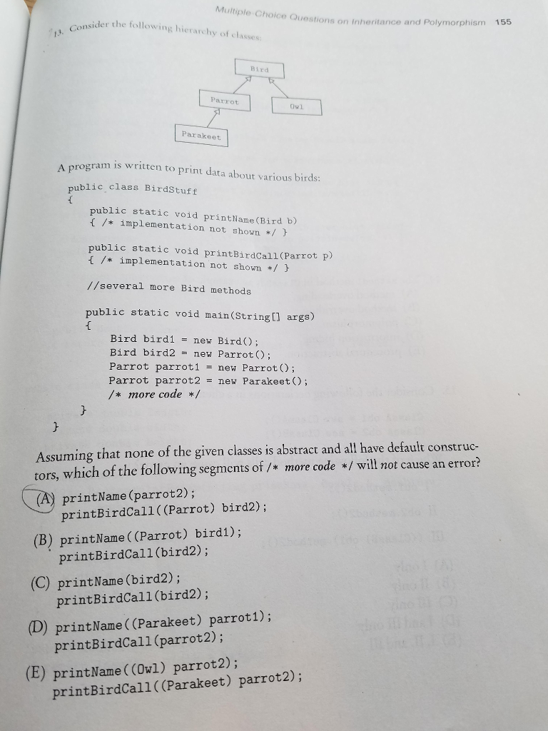 Solved Consider the following hierarchy of classes: A | Chegg.com