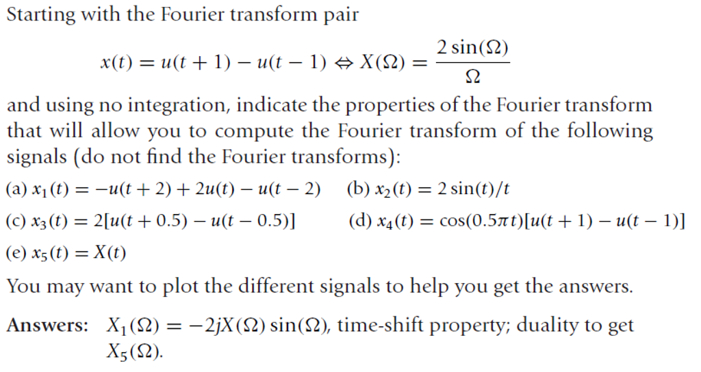 Solved Starting with the Fourier transform pair x(t) = u(t | Chegg.com