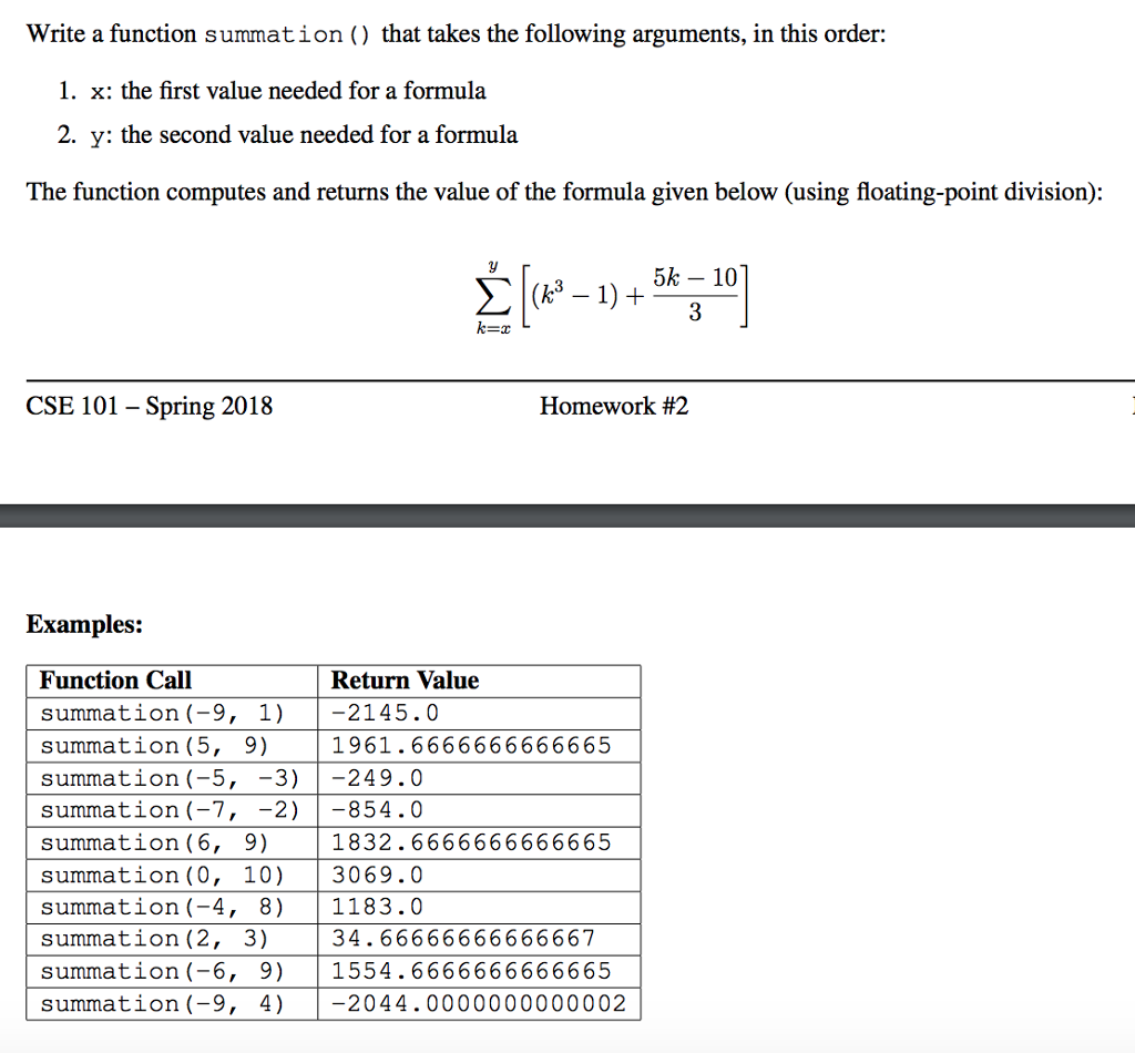 Solved Write a function summation () that takes the | Chegg.com